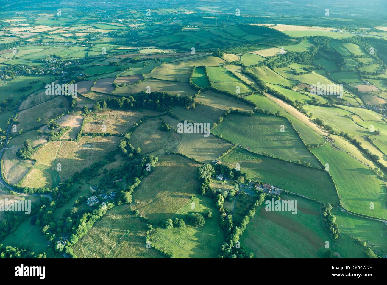Aerial view of green countryside in Somerset, UK Stock Photo - Alamy