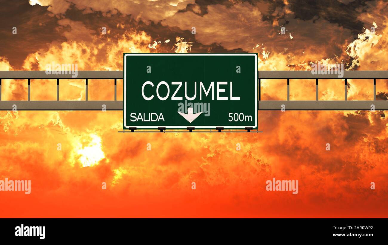 Cozumel Mexico Highway Sign in a Breathtaking Sunset Sunrise 3D ...