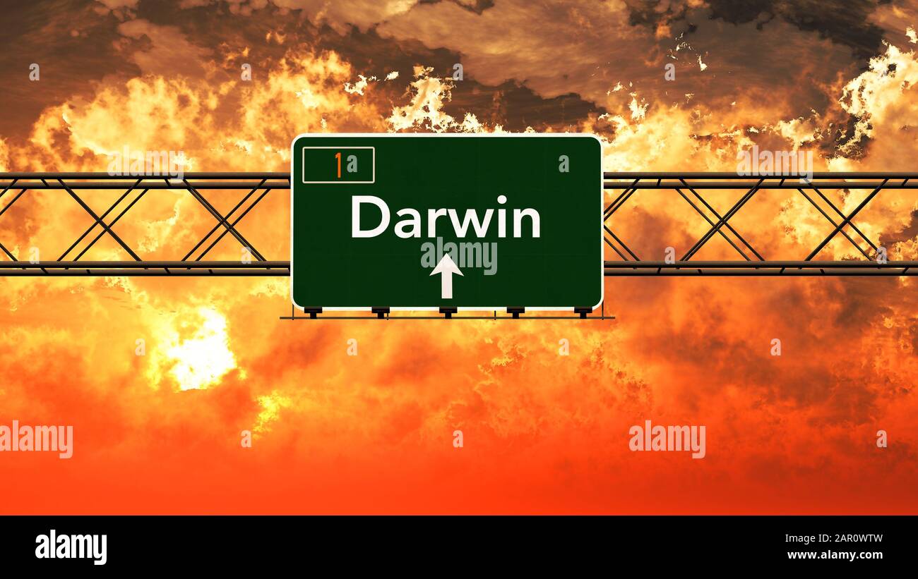 Darwin Australia Highway Sign in a Breathtaking Sunset Sunrise 3D ...