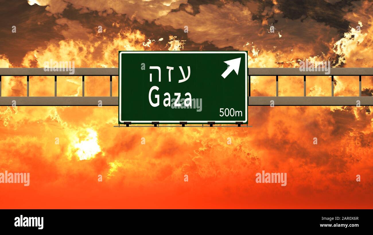 Gaza Israel Highway Sign in a Breathtaking Sunset Sunrise 3D ...