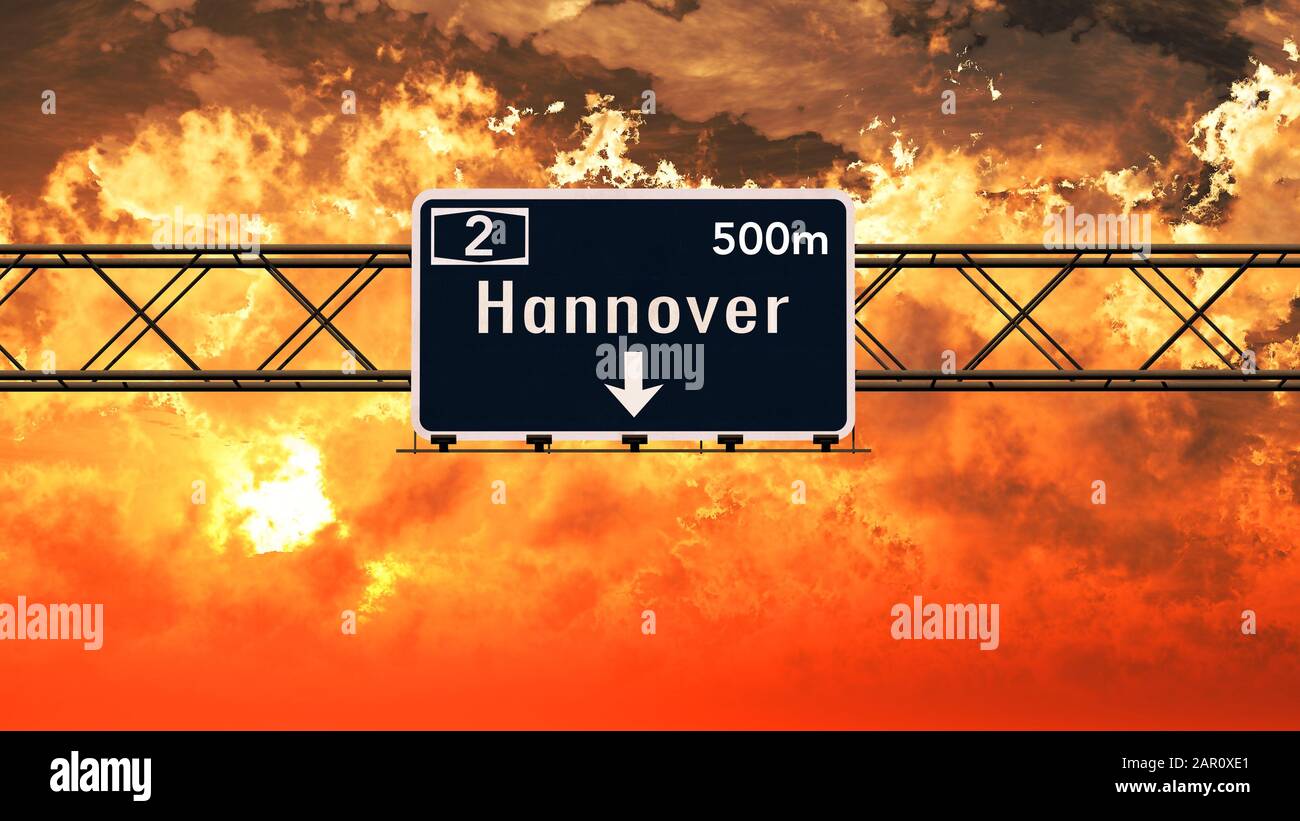 Hannover Germany Highway Sign in a Breathtaking Sunset Sunrise 3D ...