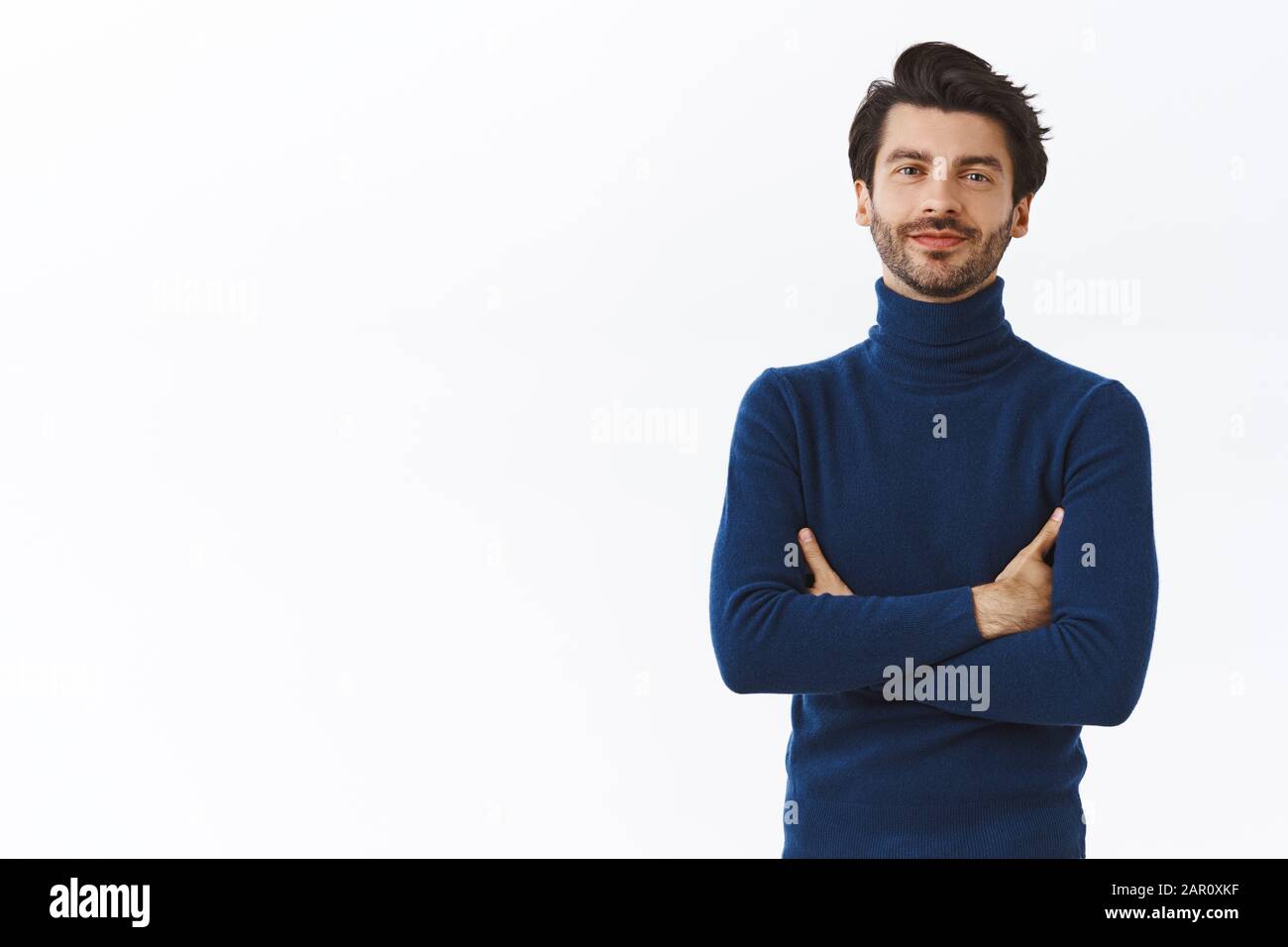 Serious-looking confident caucasian bearded businessman in high neck ...