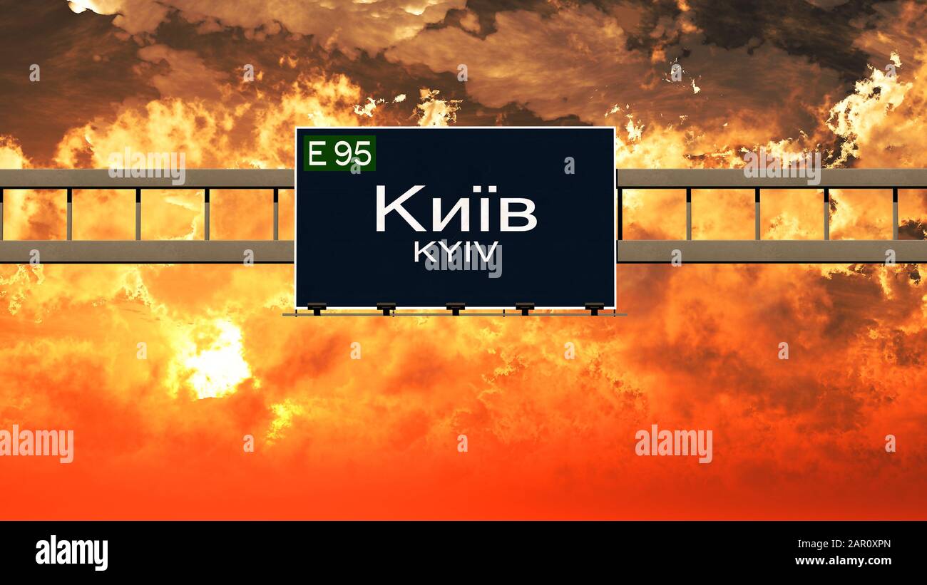 Kyiv Ukraine Highway Sign in a Breathtaking Sunset Sunrise 3D ...