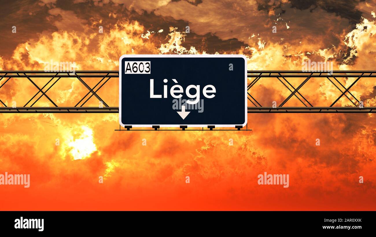 Liege Belgium Highway Sign in a Breathtaking Sunset Sunrise 3D ...