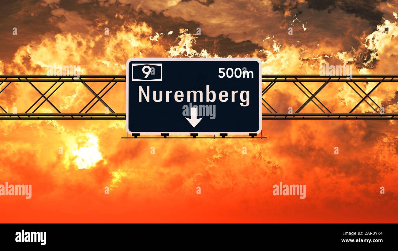 Nuremberg Germany Highway Sign in a Breathtaking Sunset Sunrise 3D ...