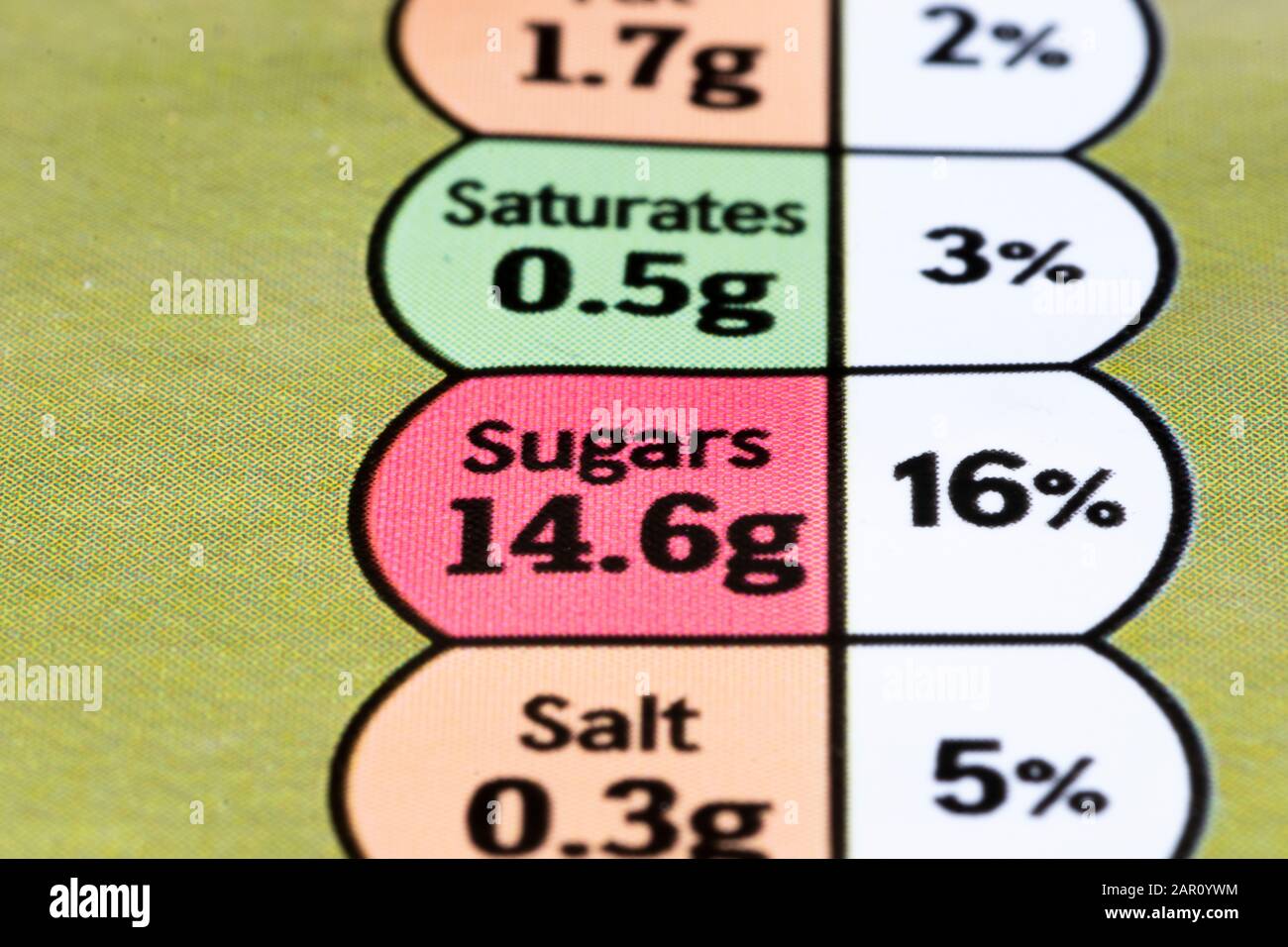 Sugar content information displayed on food packaging label with ...