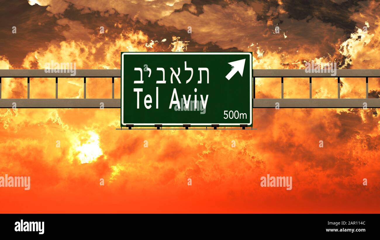 Tel Aviv Israel Highway Sign in a Breathtaking Sunset Sunrise 3D ...
