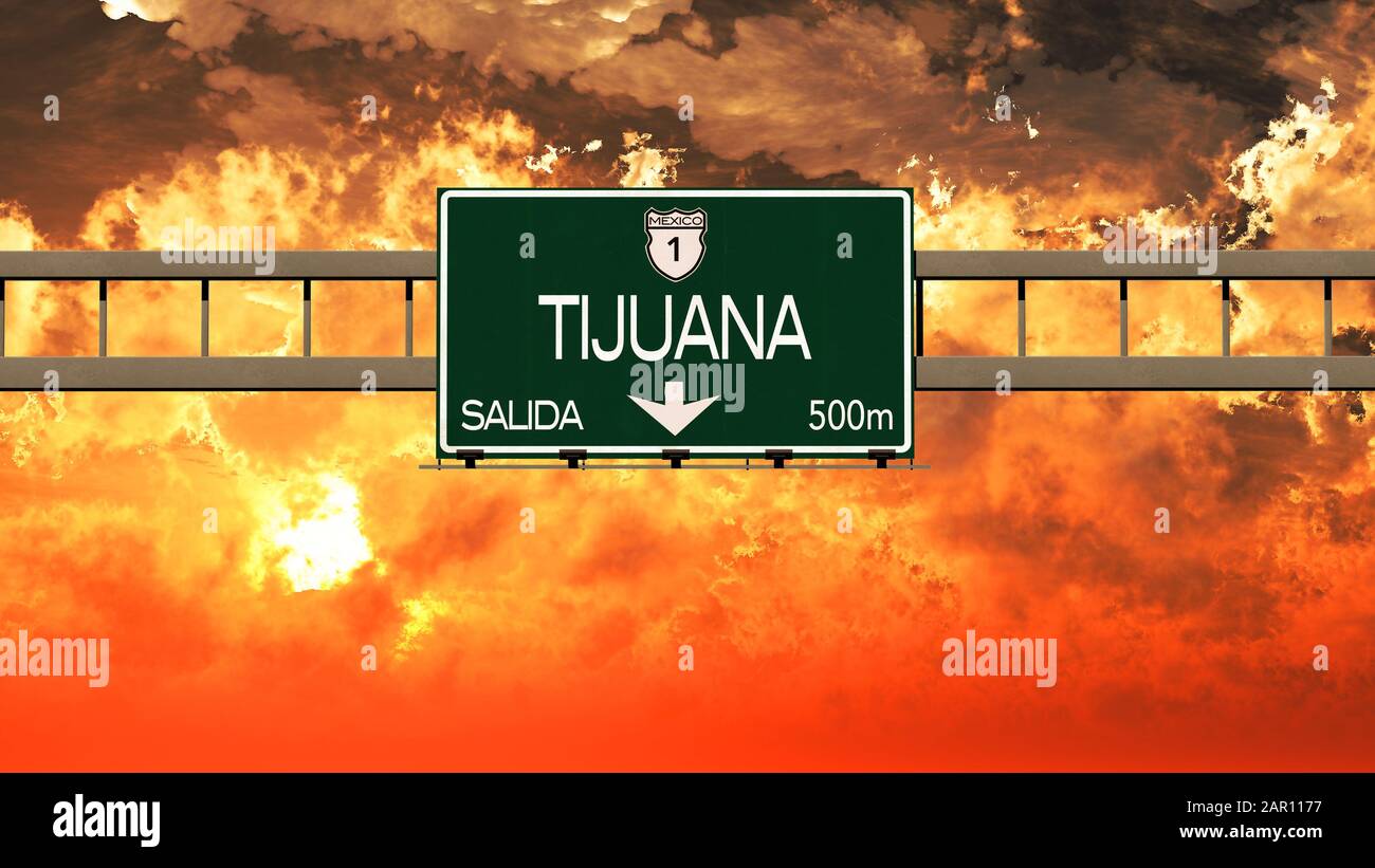 Tijuana Mexico Highway Sign in a Breathtaking Sunset Sunrise 3D ...