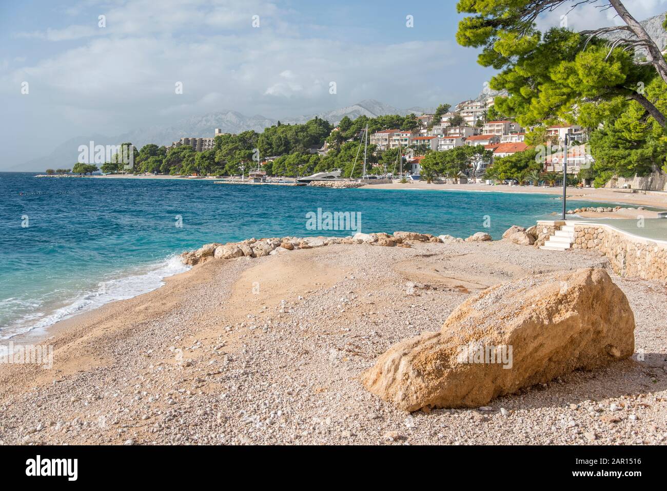 Adriatic Sea beach in the resort town of Brela, Croatia. paradise beach in Brela on Makarska ...
