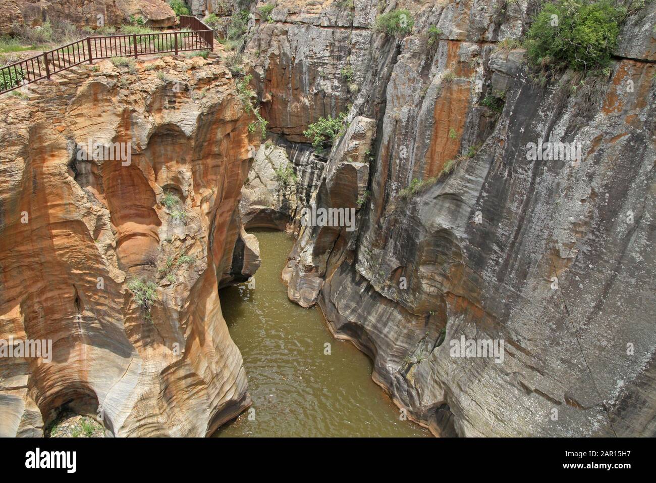Blyde River, handrail, rock formation and potholes at Burke's Luck ...