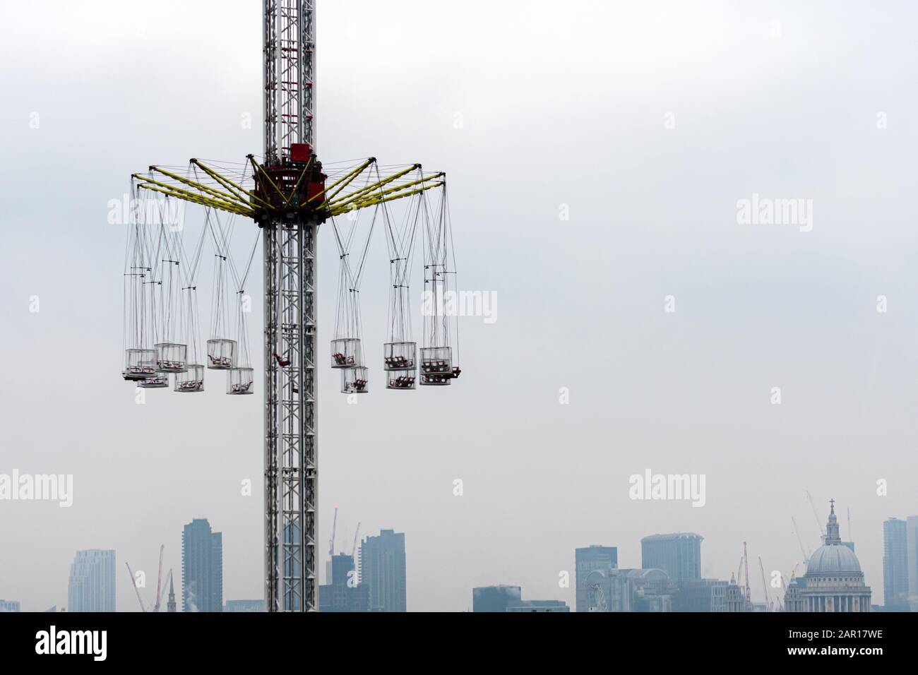 London, UK - January 1, 2020: Aerial view of Starflyer ride of London ...