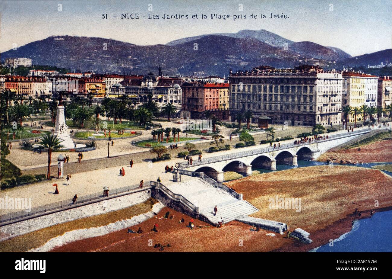Les jardins et la plage pris de la jetee, Nice. Carte Postale, debut ...