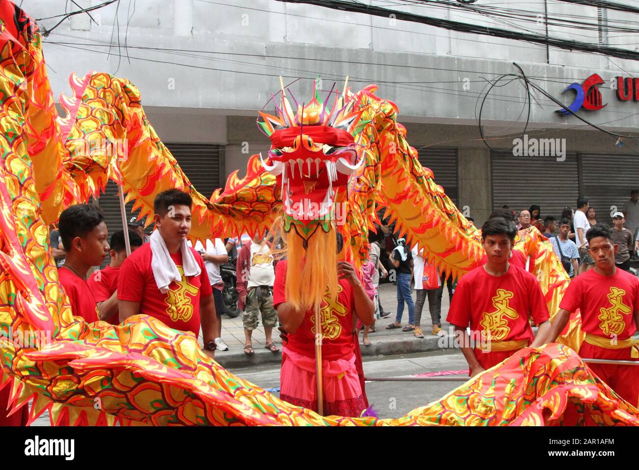 Manila, Philippines. 25th Jan, 2020. Lion and dragon dance were ...