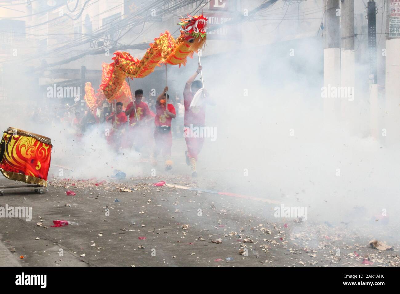 Manila, Philippines. 25th Jan, 2020. Lion and dragon dance were ...
