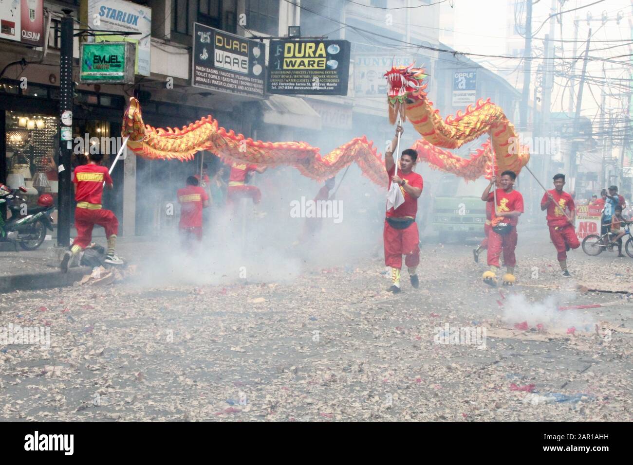 Manila, Philippines. 25th Jan, 2020. Lion and dragon dance were ...
