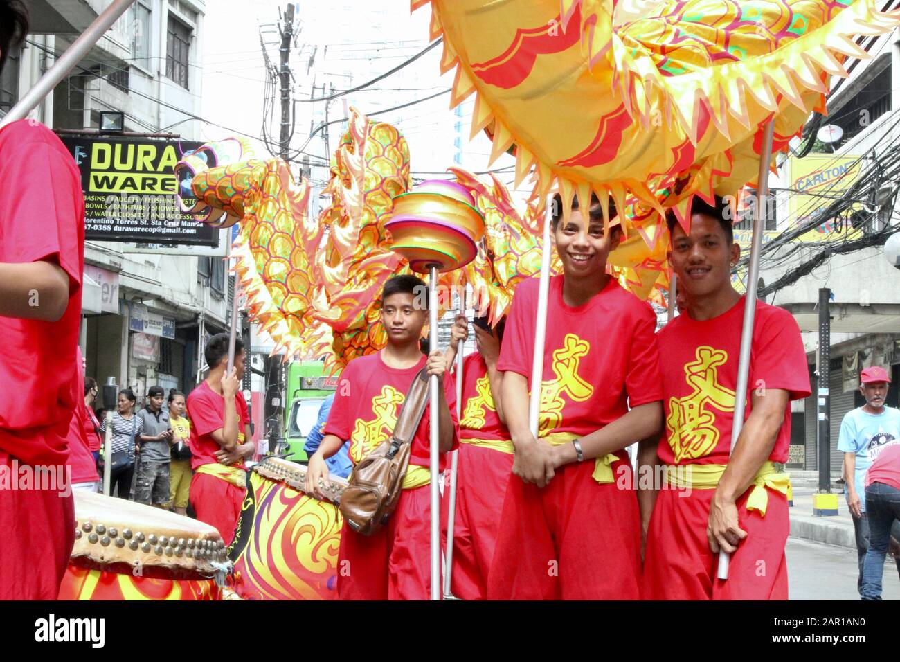 Manila, Philippines. 25th Jan, 2020. Lion and dragon dance were ...
