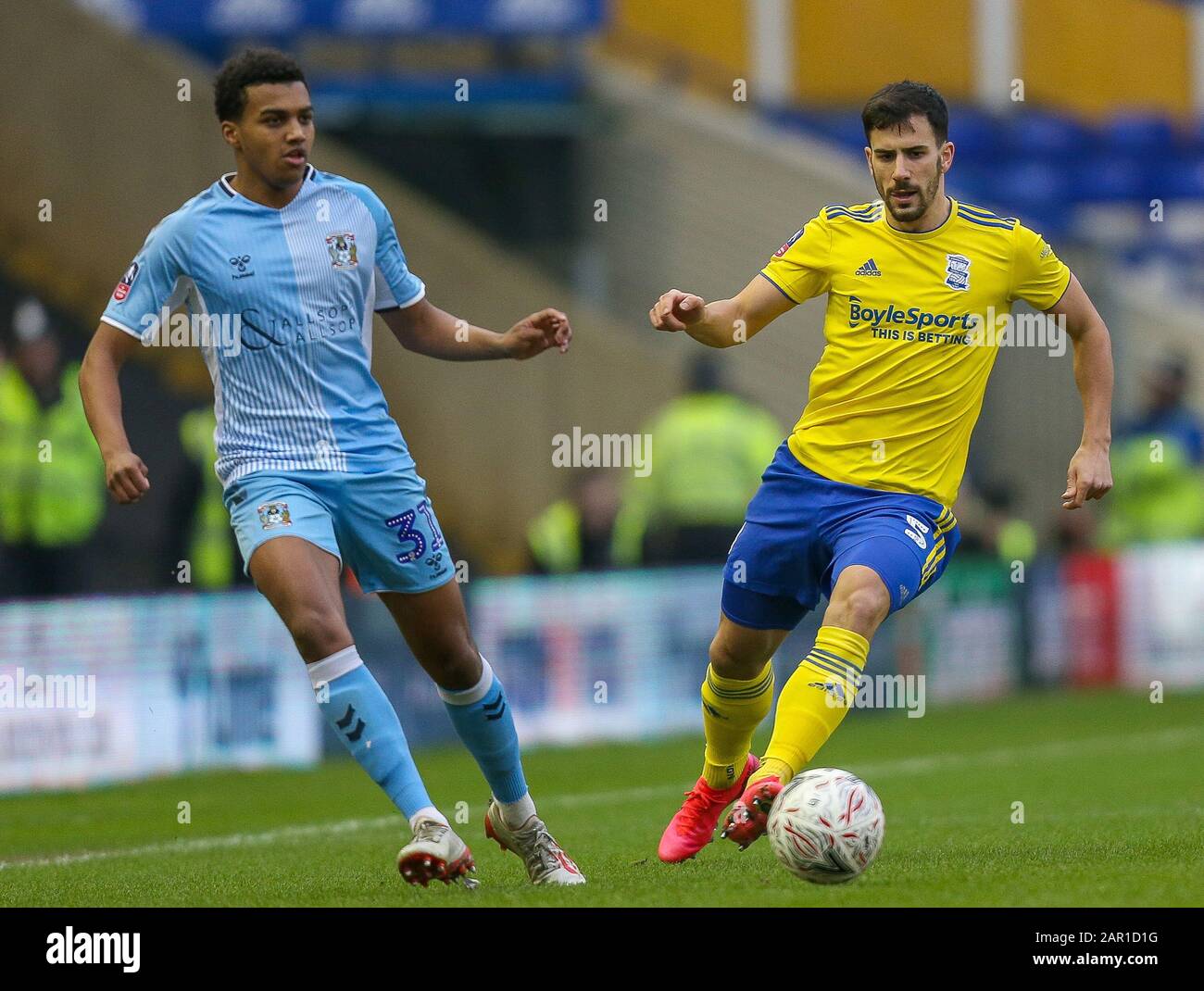 Birmingham, UK. 25th Jan 2020. Sam McCallum of Coventry City and Maxime ...