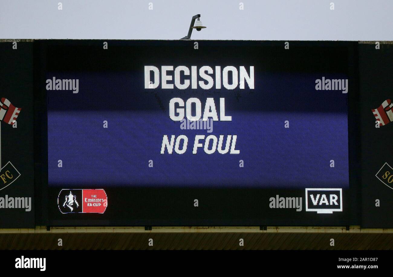 The big screen displays the VAR decision to allow the goal after ...