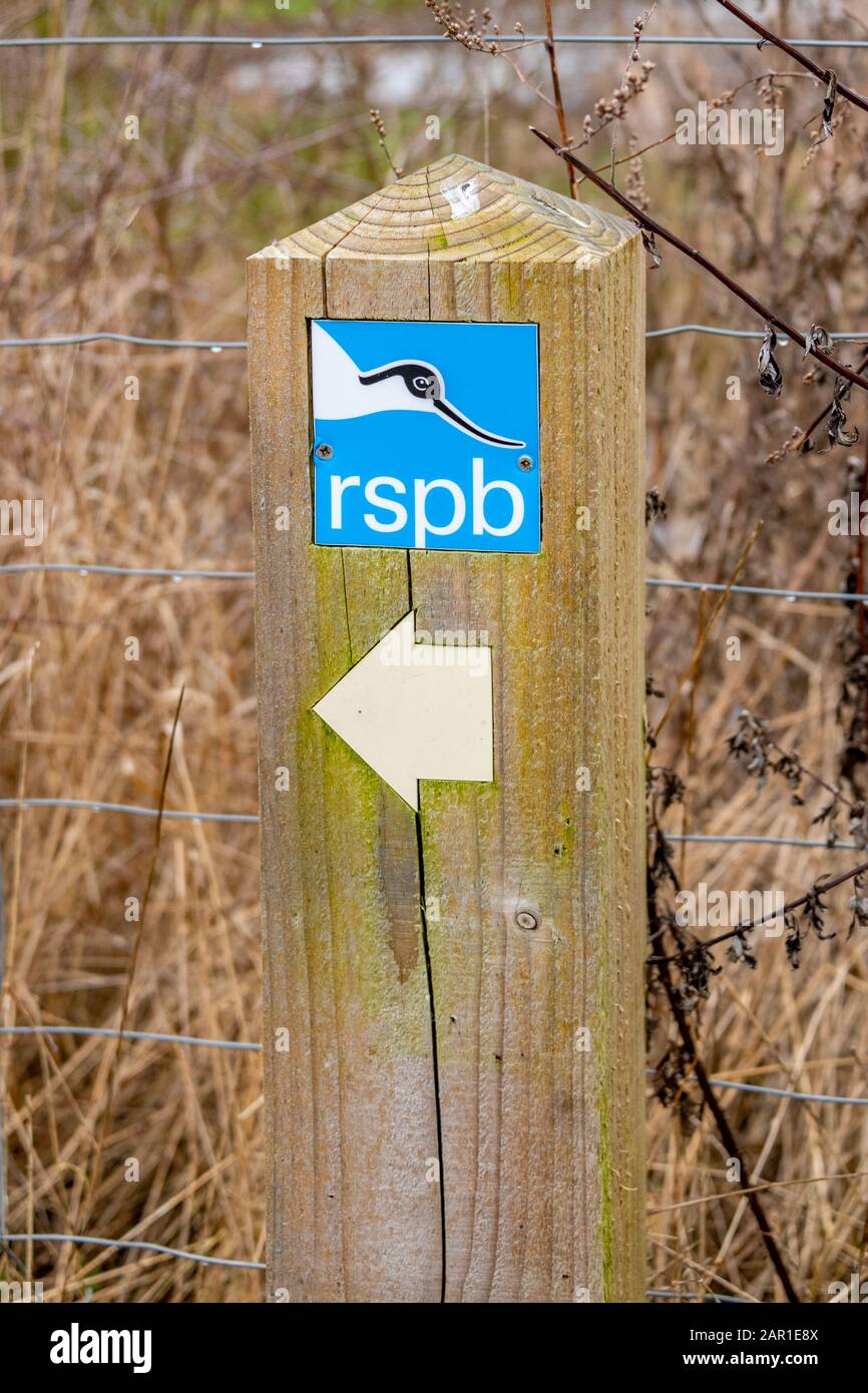 RSPB Otmoor: RSPB sign with wetlands in the background. Oxfordshire UK ...