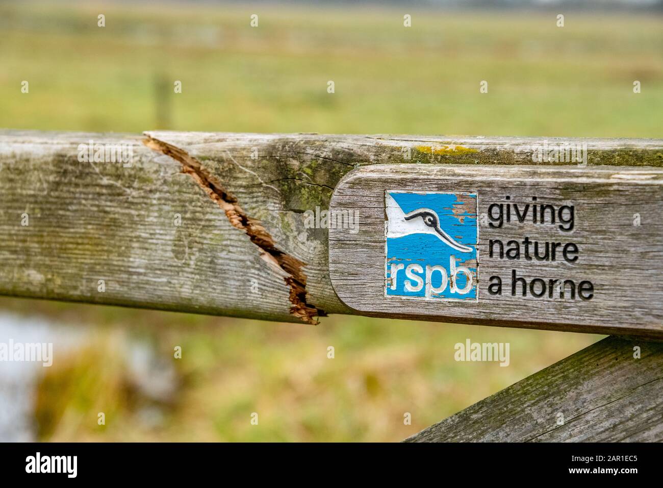 RSPB Otmoor: Broken sign. Damaged RSPB gate at popular conservation ...