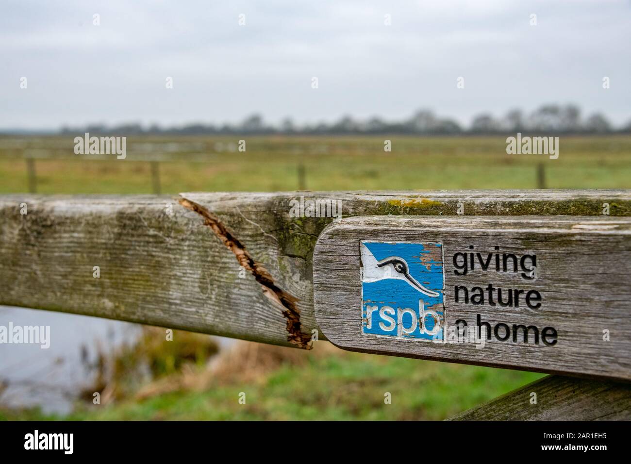 RSPB Otmoor: Broken sign. Damaged RSPB gate at popular conservation ...