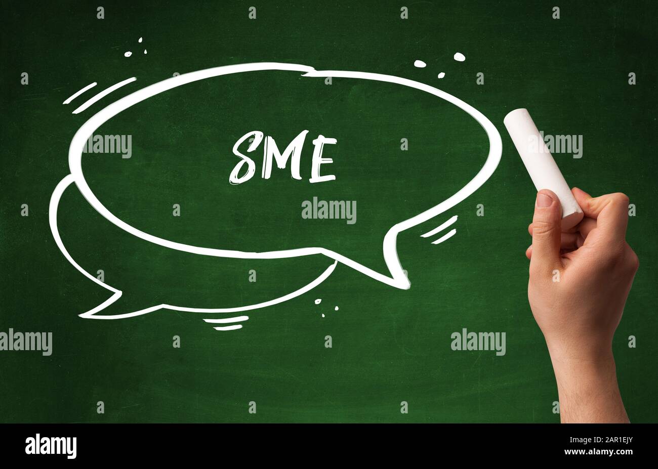 Hand Drawing Sme Abbreviation With White Chalk On Blackboard Stock