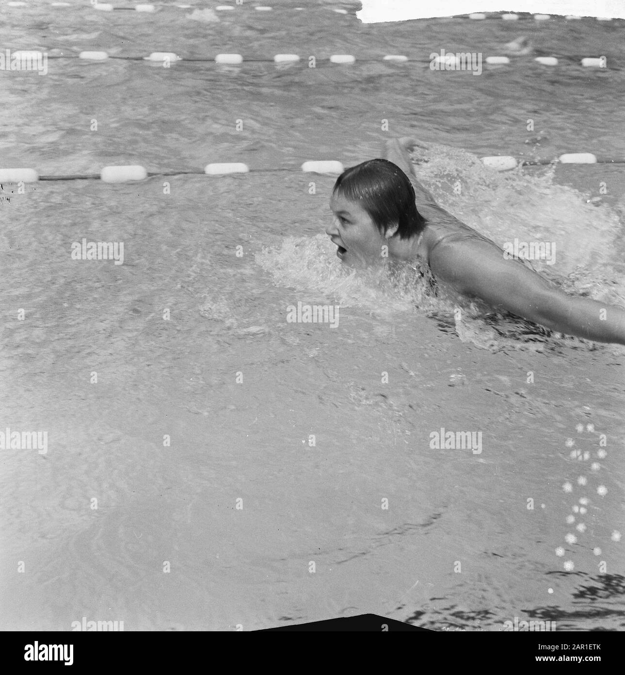 Swimming championships in Emmen, Ada Kok in action (butterfly stroke ...