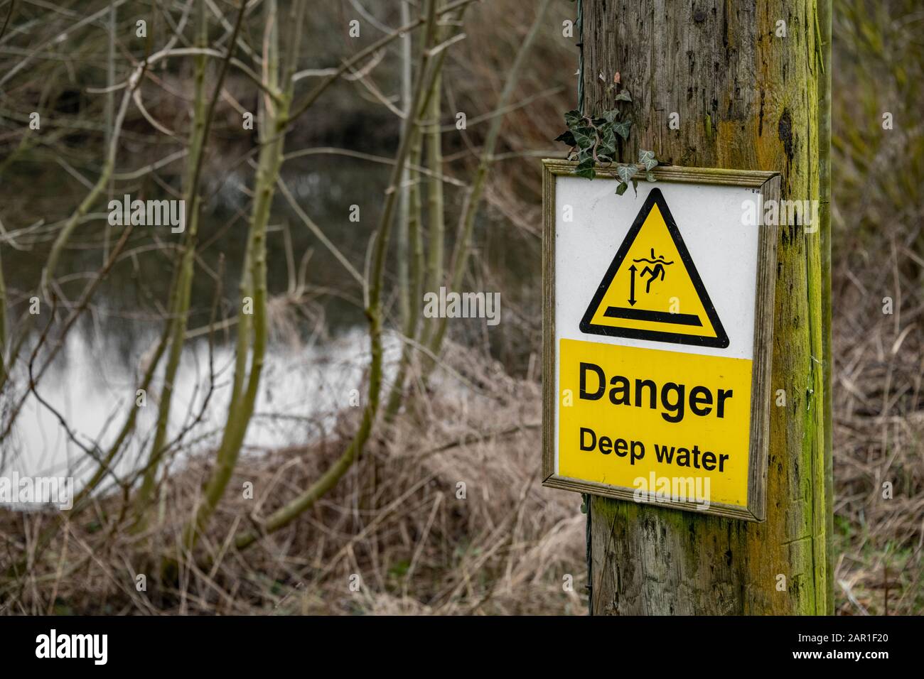 RSPB Otmoor: Deep water warning signs. Nature wetland sanctuary Stock ...