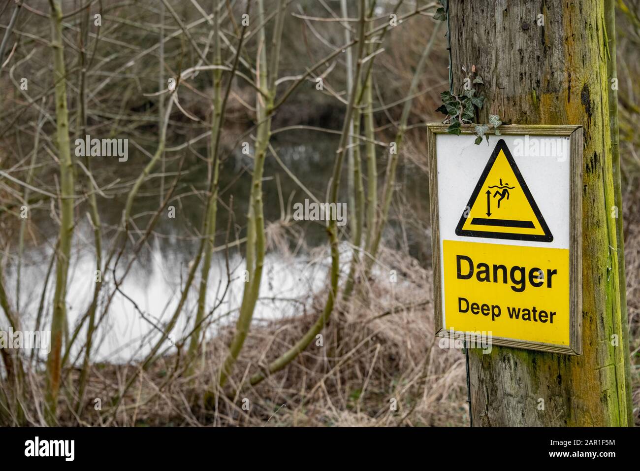 RSPB Otmoor: Deep water warning signs. Nature wetland sanctuary Stock ...