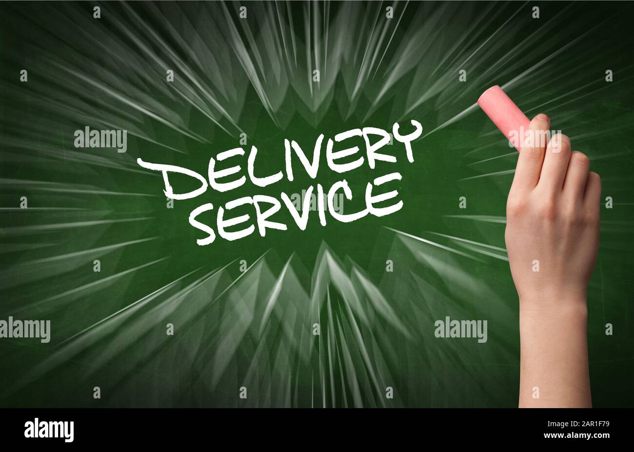 Hand drawing DELIVERY SERVICE inscription with white chalk on ...