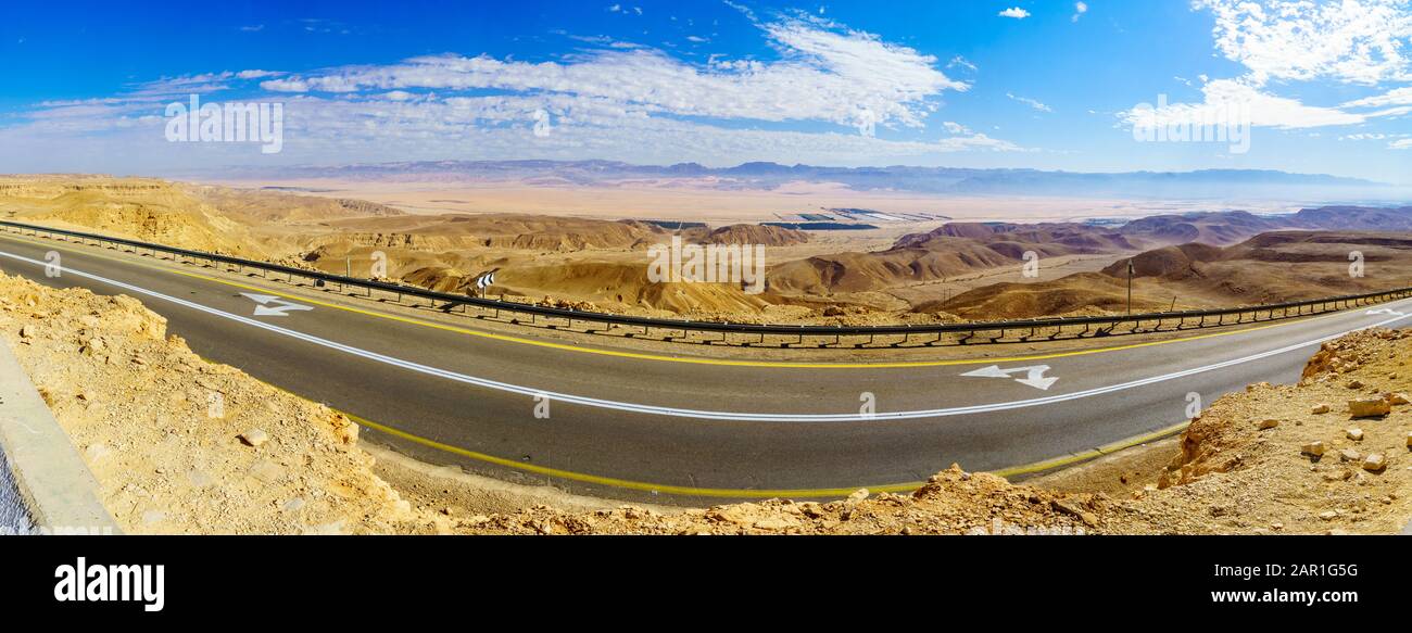 Panoramic landscape of the Arava desert from mount Ayit lookout ...