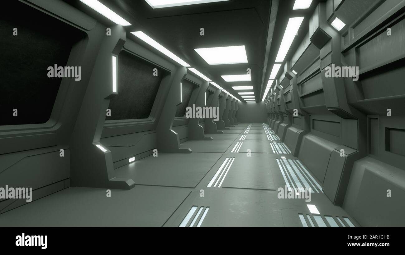3d render. Futuristic spaceship scifi corridor architecture Stock Photo - Alamy