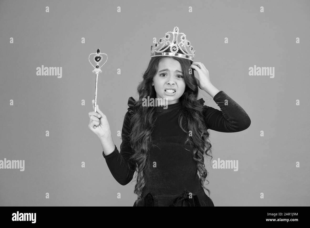 spoiled character. small princess hold magic wand. magic queen from ...