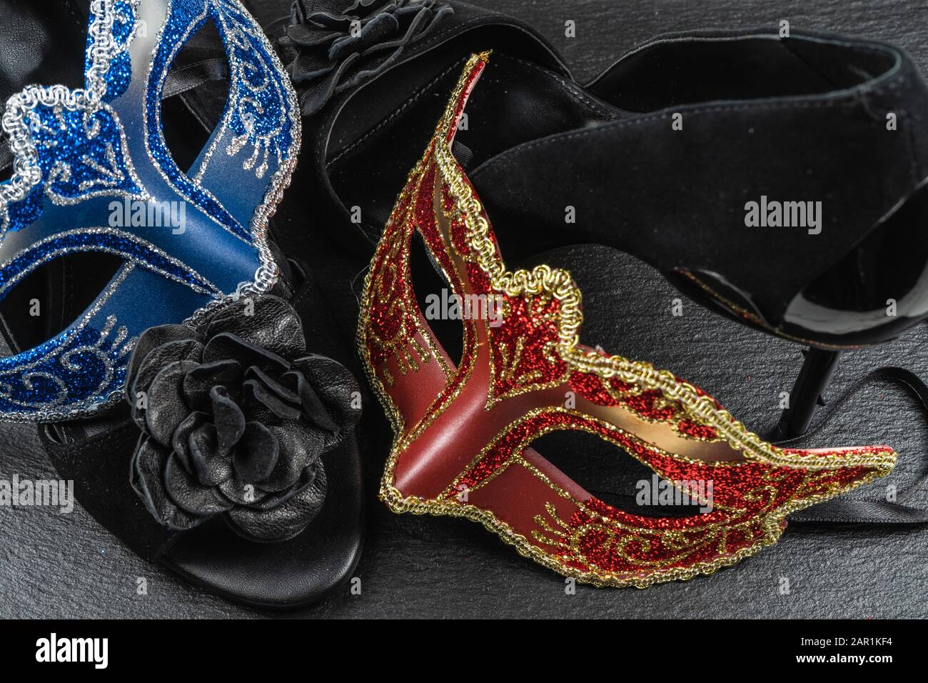 The Colombina, red, blue carnival or masquerade mask Stock Photo - Alamy