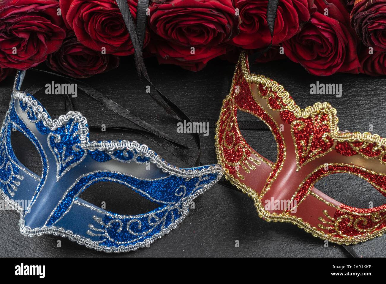 The Colombina, red, blue carnival or masquerade mask Stock Photo - Alamy