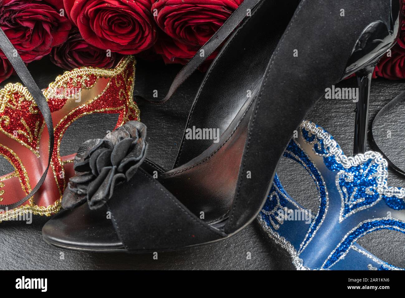 The Colombina, red, blue carnival or masquerade mask Stock Photo - Alamy