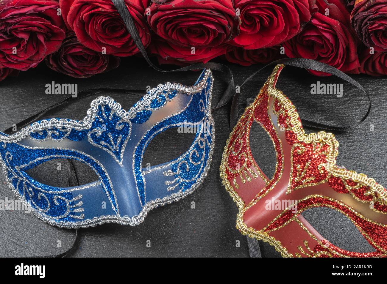 The Colombina, red, blue carnival or masquerade mask Stock Photo - Alamy