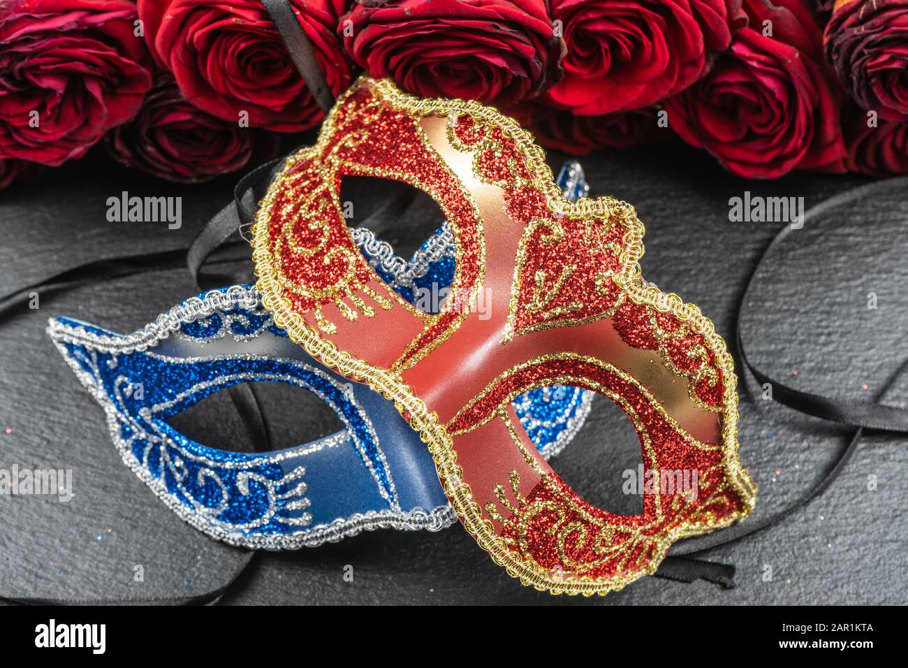 The Colombina, red, blue carnival or masquerade mask Stock Photo - Alamy