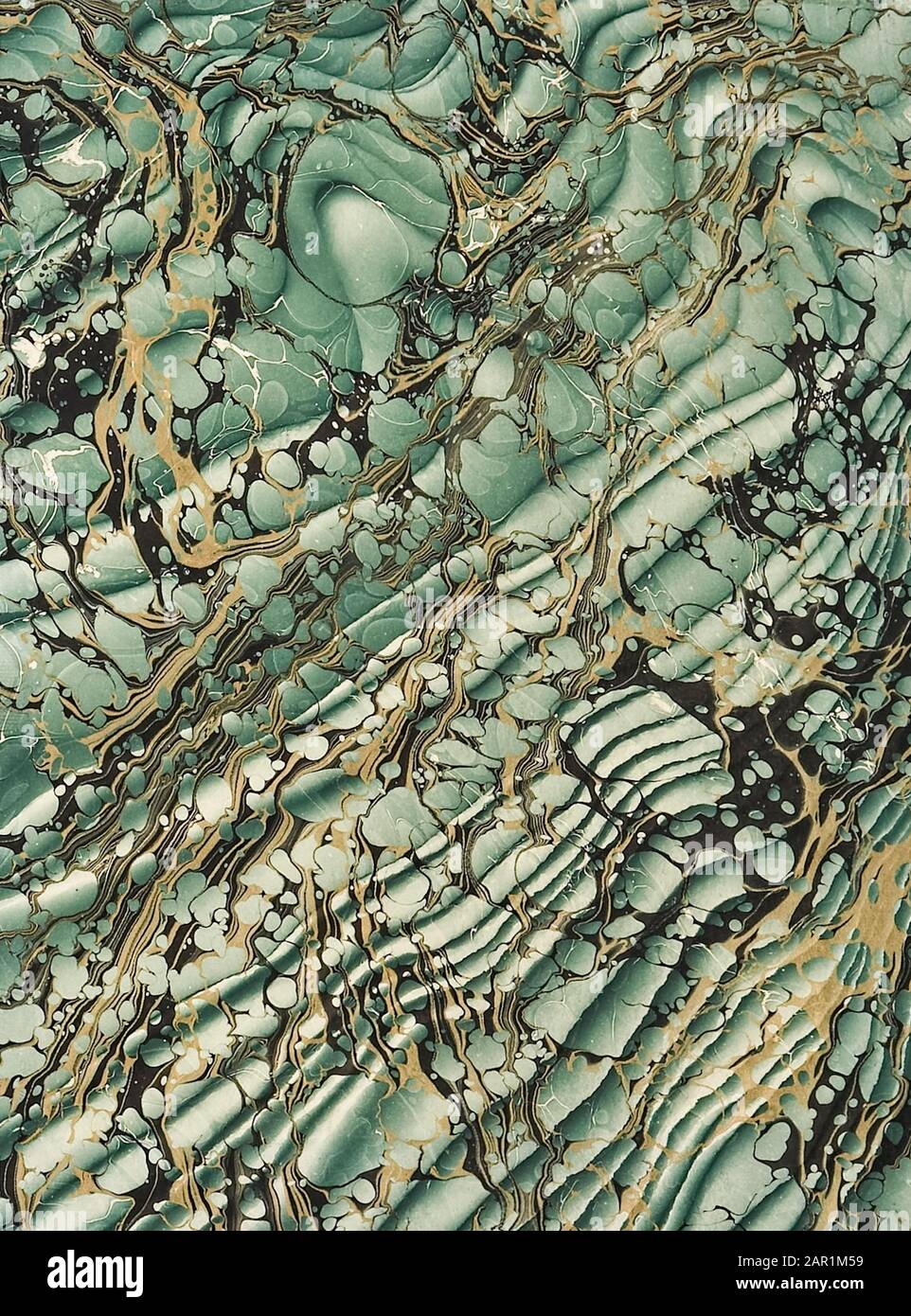 Hand marbled pastedown or endpaper from 18th century book binding ...