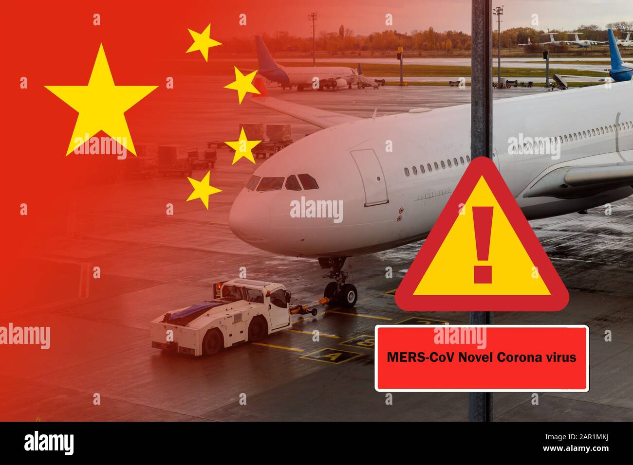 MERS-CoV Coronavirus chinese infection plane on the runway with ...