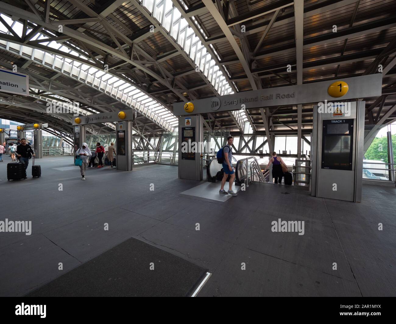 New York, USA - June 2, 2019: The access to the train platforms of the ...