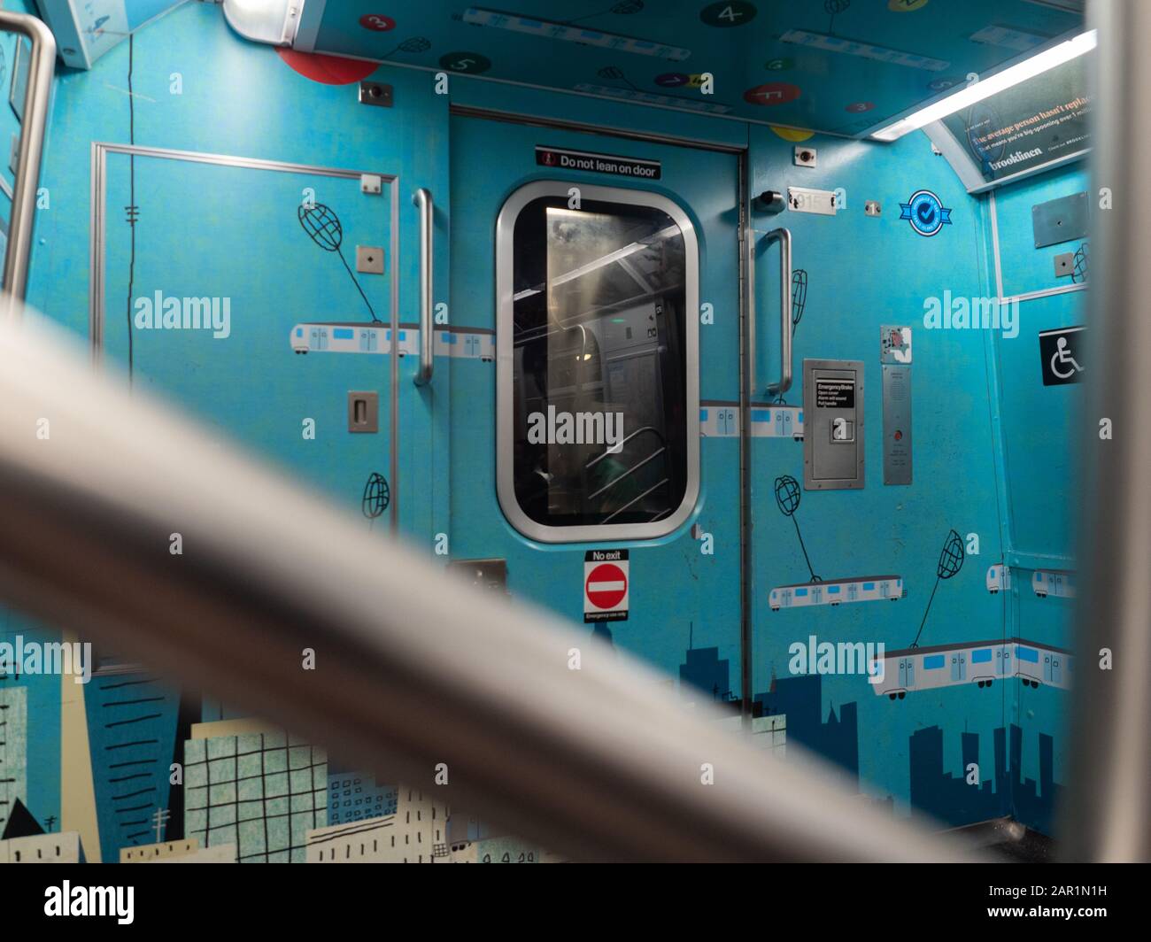New York, USA - June 2, 2019: Interior photo of a subway train in New ...