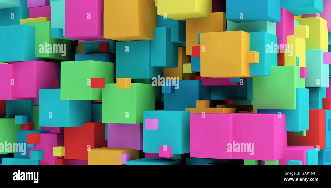Poster with Random Cubes and Colors Stock Photo - Alamy
