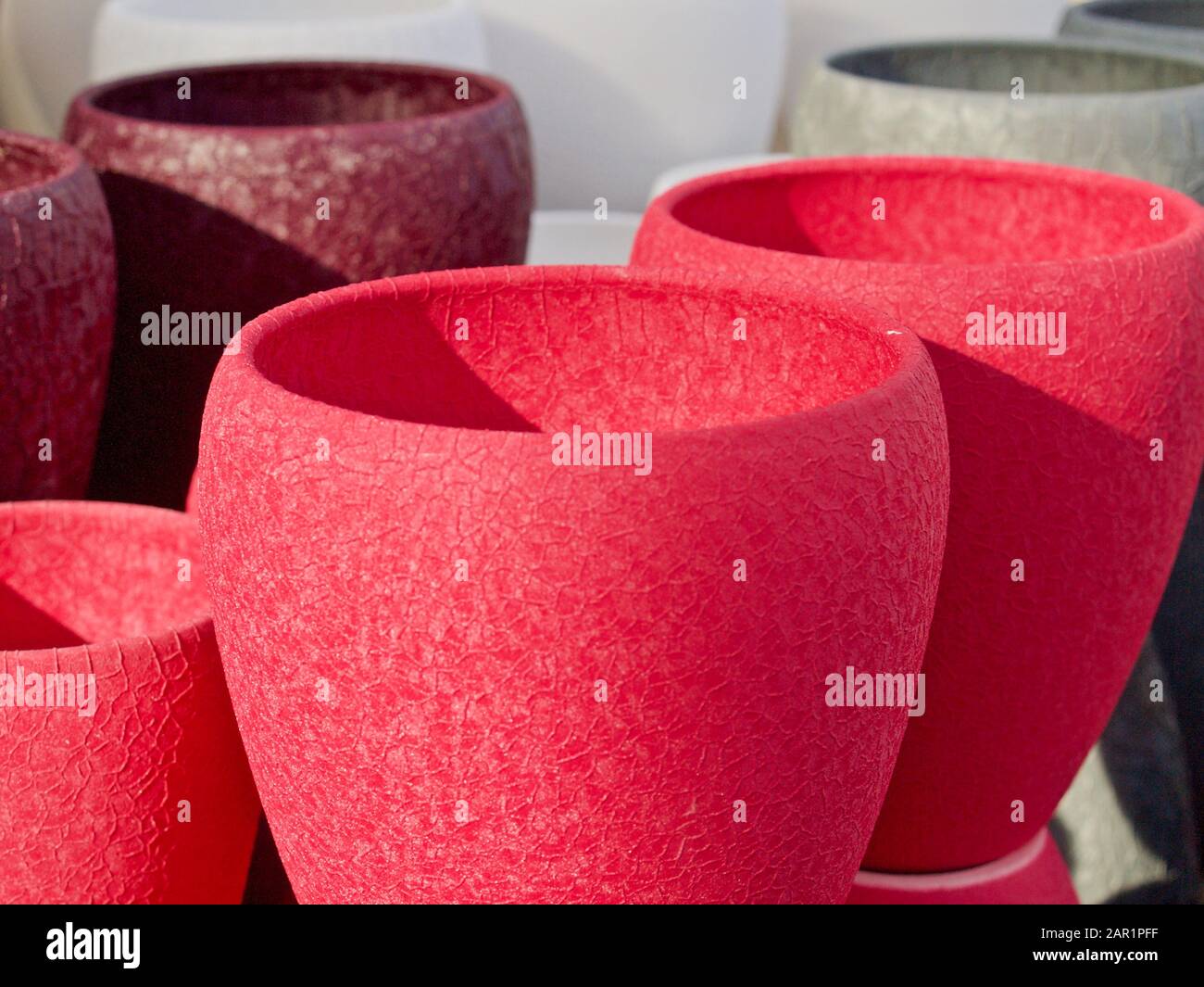Many colorful ceramic flower pots Stock Photo - Alamy