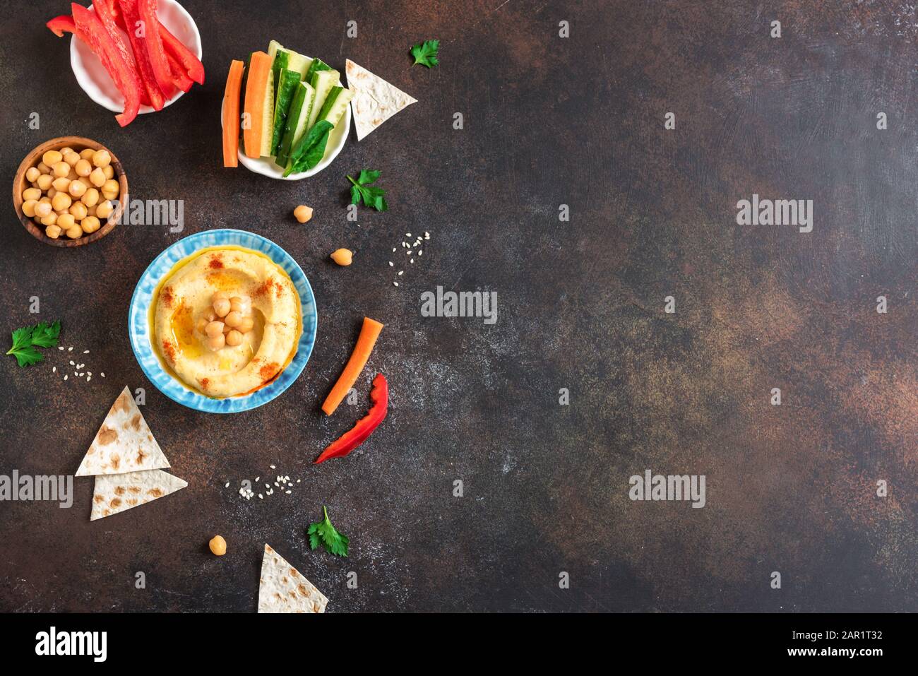 Traditional Middle Eastern appetizer Hummus served with fresh pita ...