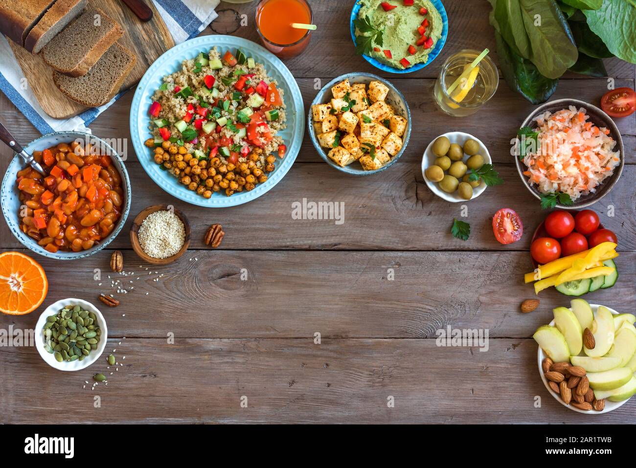Vegan dinner table, set of healthy vegan vegetarian dishes for lunch ...