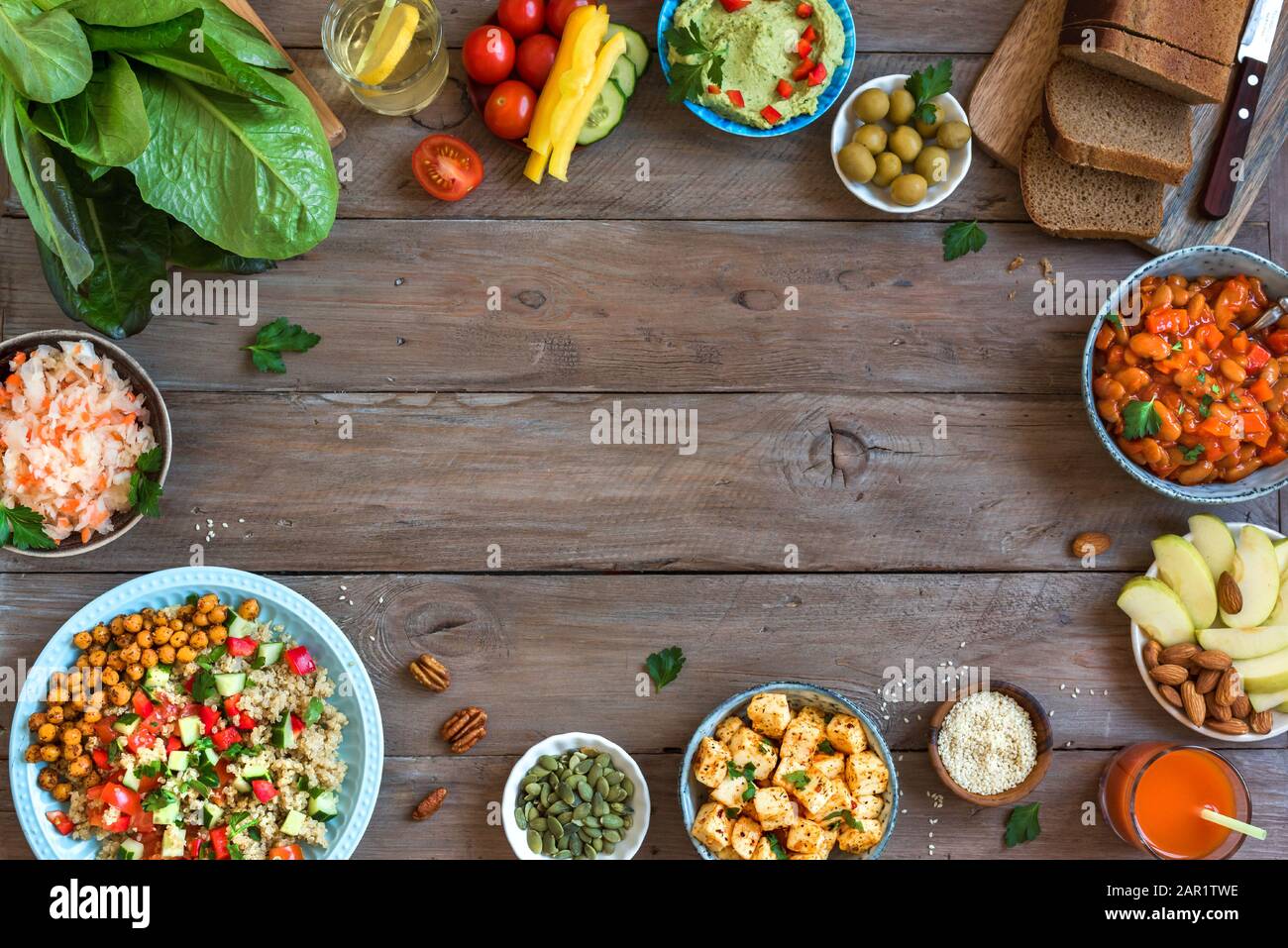 Vegan dinner table, set of healthy vegan vegetarian dishes for lunch ...
