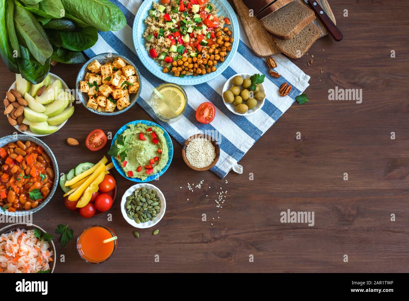 Vegan dinner table, set of healthy vegan vegetarian dishes for lunch ...