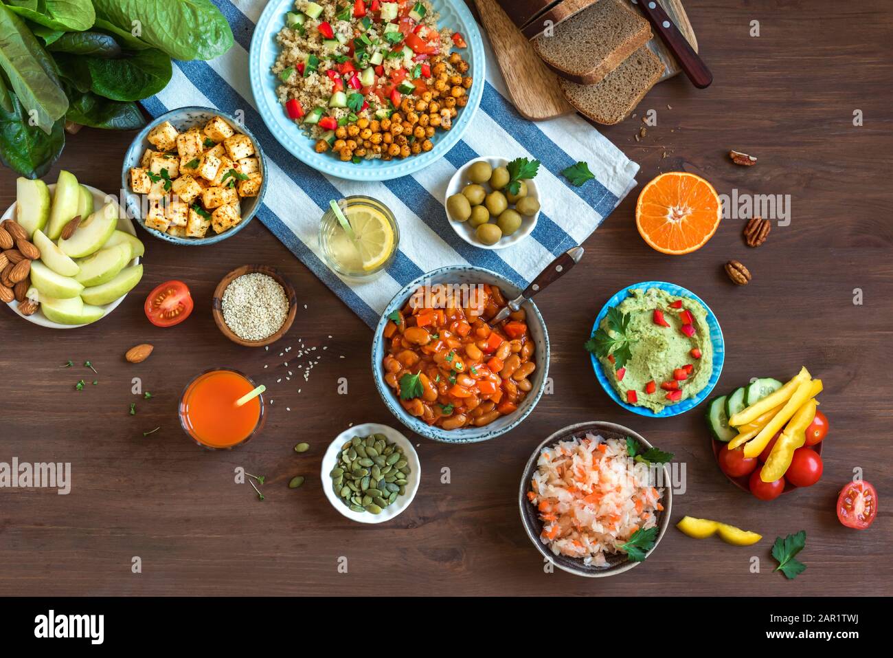 Vegan dinner table, set of healthy vegan vegetarian dishes for lunch ...