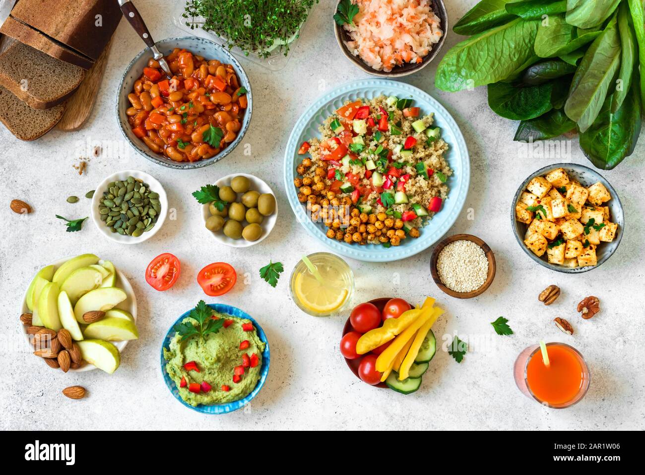 Vegan dinner table, set of healthy vegan vegetarian dishes for lunch ...